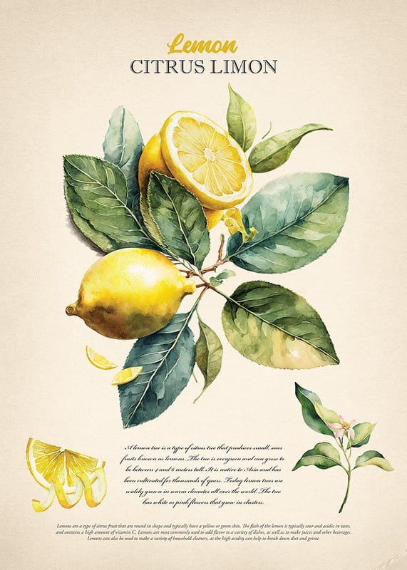 Lemon Citrus Limon Poster | Vintage | Gallerix.se