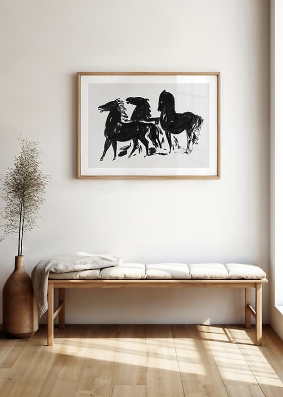 Drie Zwarte Paarden Staand Naar Links Kijkend By Leo Gestel Poster ...