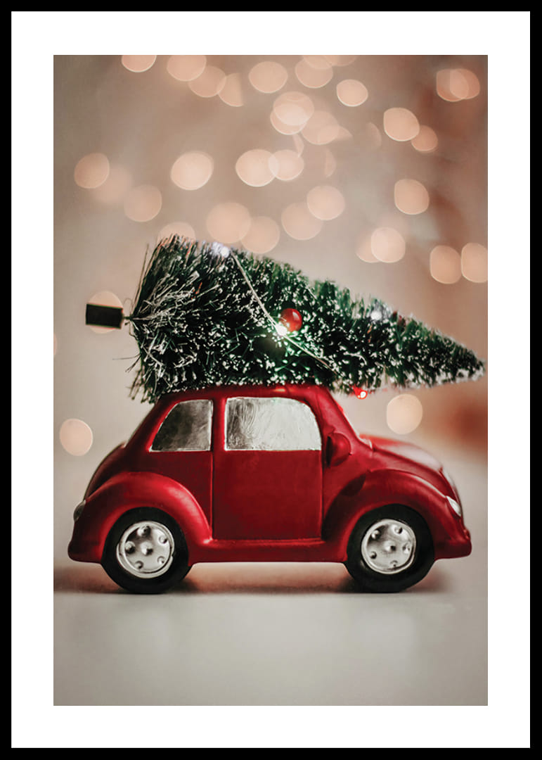 Red Car Tree On Roof Poster | Julkonst | Gallerix.se