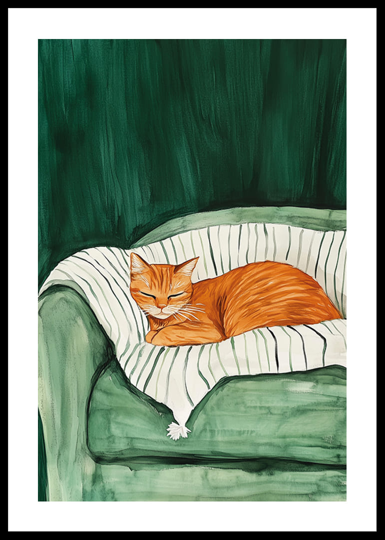 Ginger Cat Nap Poster | Akvarell | Gallerix.se