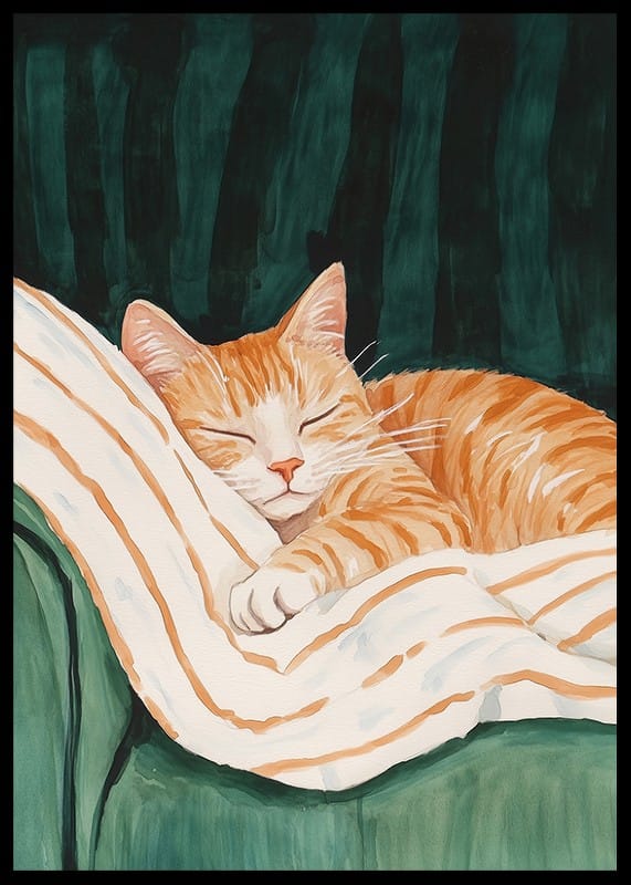 Cozy Cat Nap Poster | Akvarell | Gallerix.se